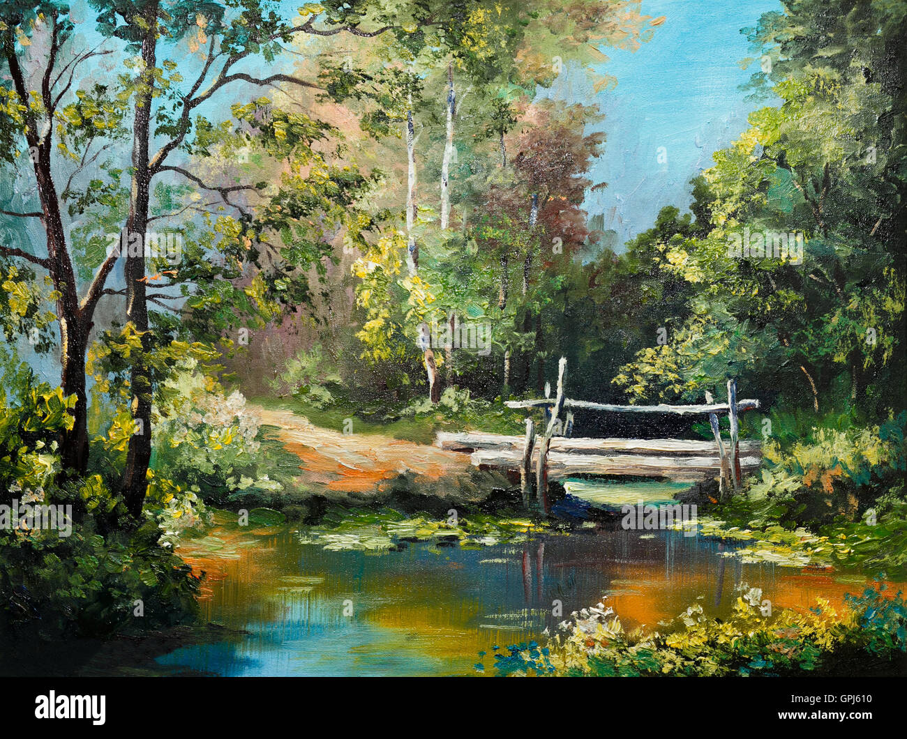 Painting nature bridge oil hi-res stock photography and images - Alamy