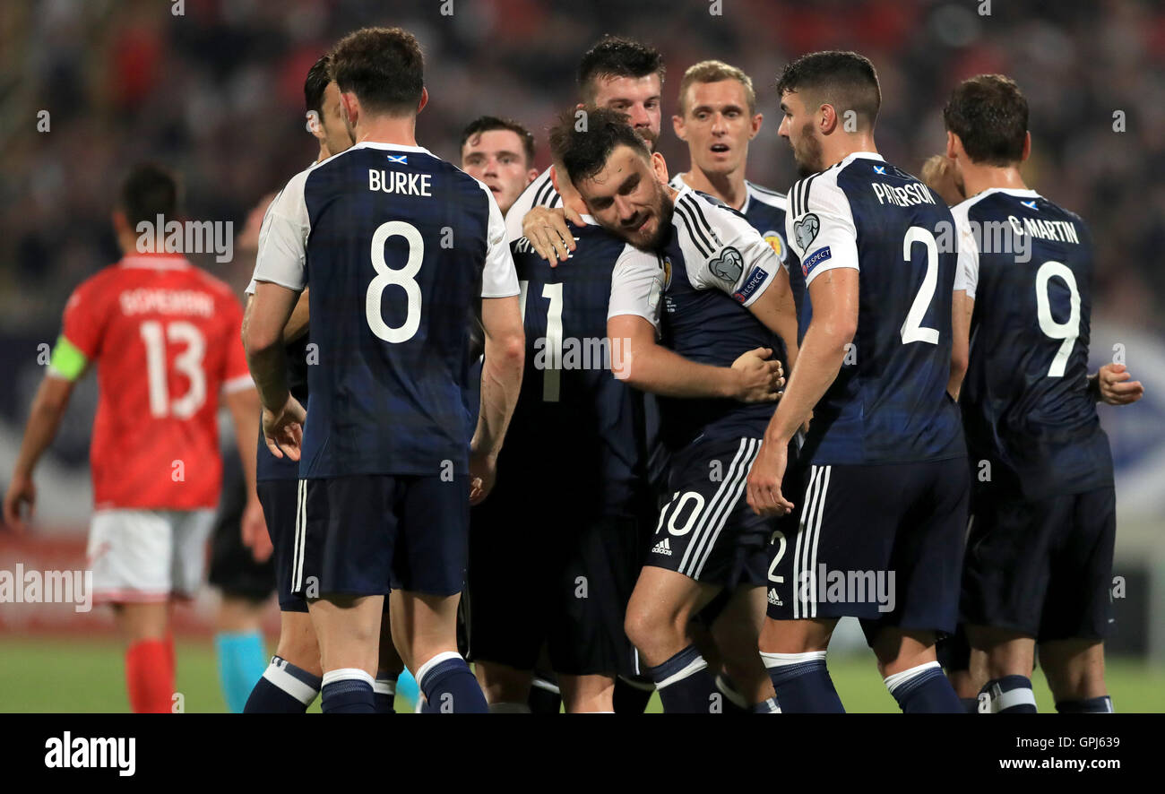 Scotland's Robert Snodgrass celebrates scoring his side's third goal of ...