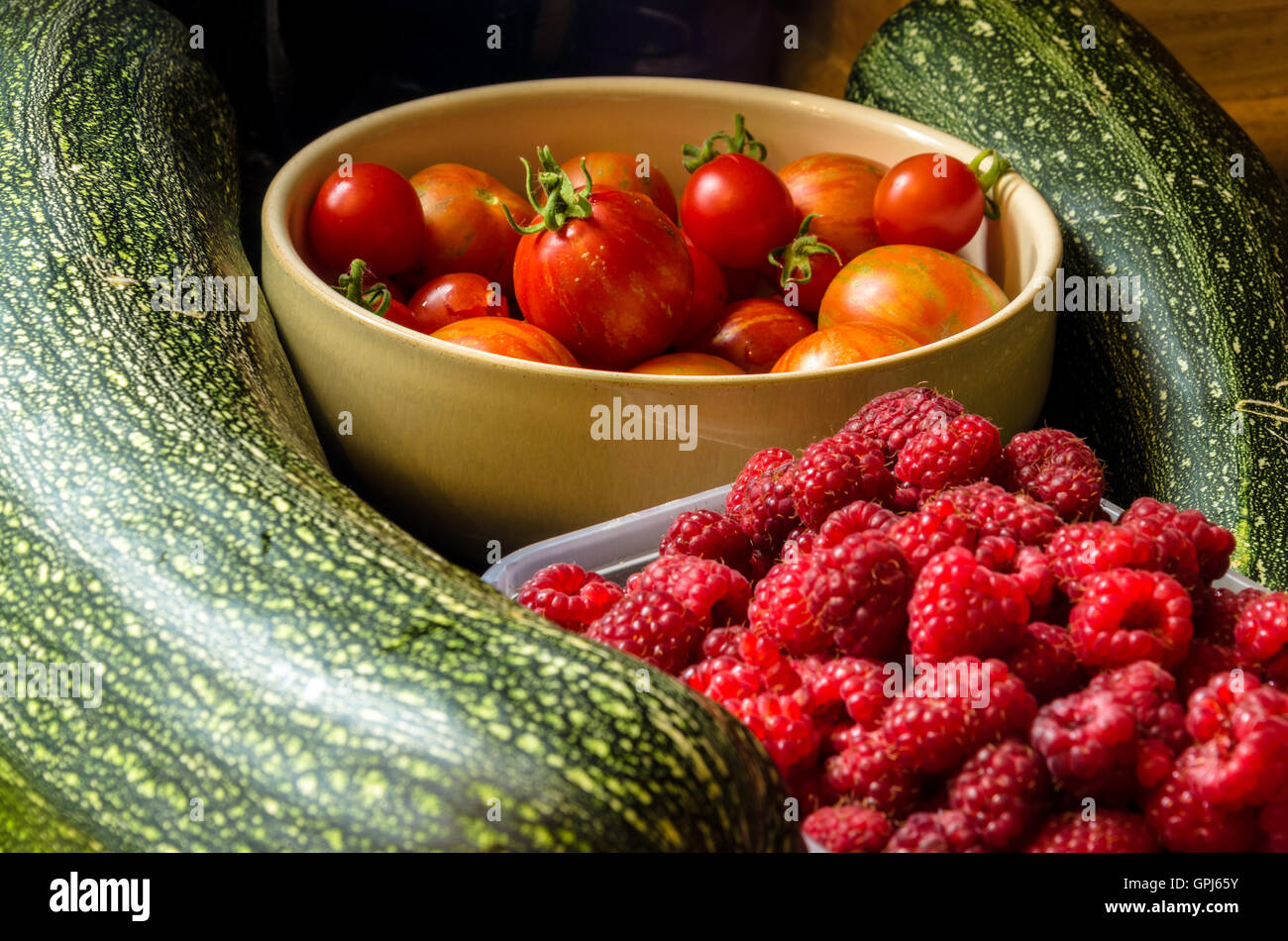 A selection of freshly picked fruit and vegetables from the back garden ...