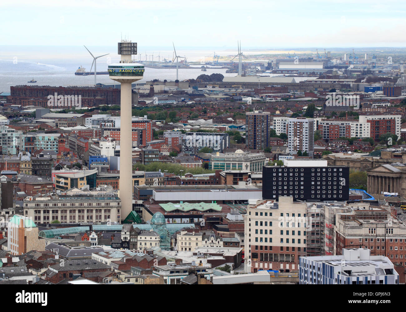 The city of Liverpool dominated by St. John's Beacon. Liverpool ...