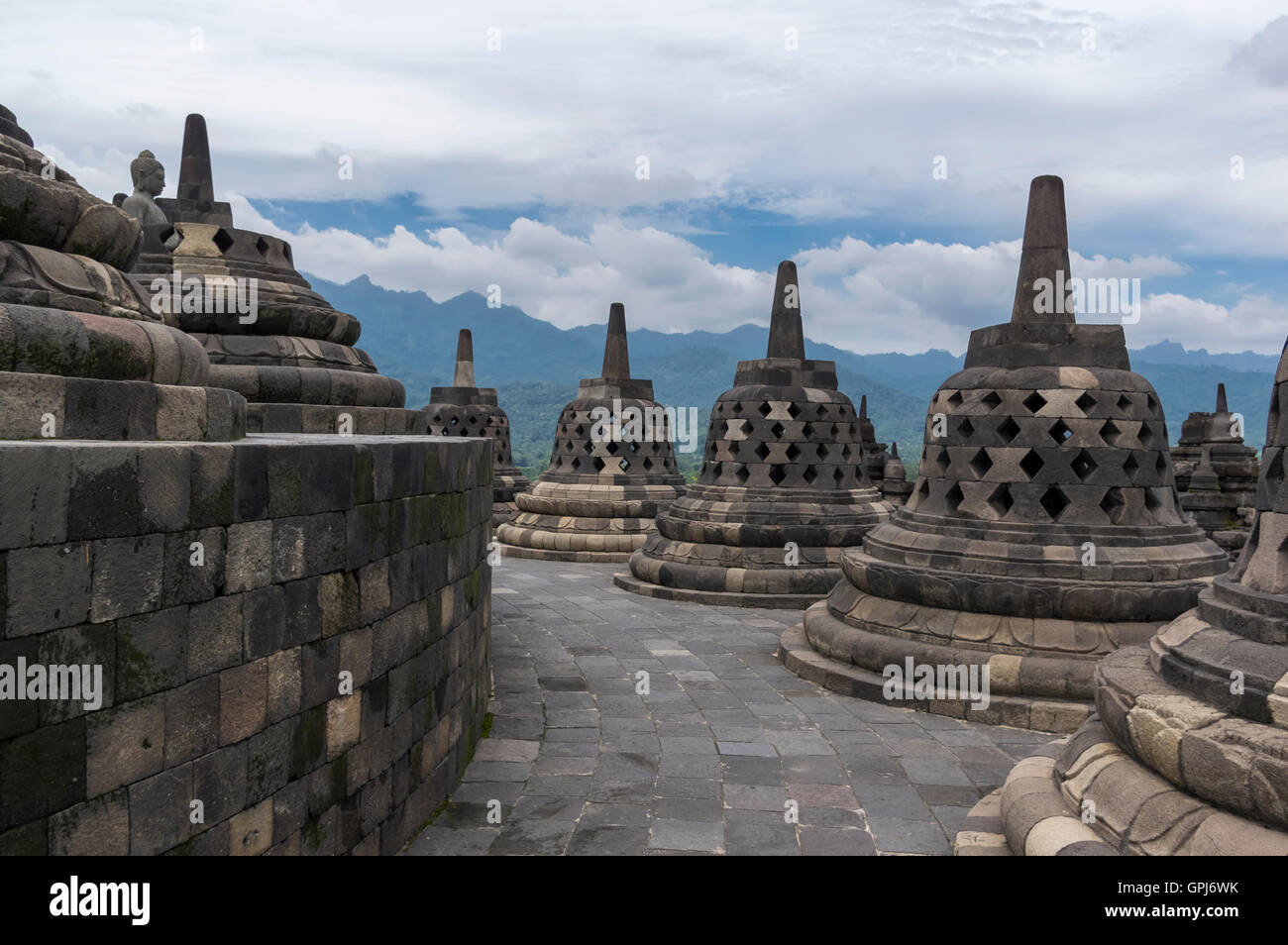 Stupas of the Buddhist temple Candi Borobudur, a UNESCO world heritage ...