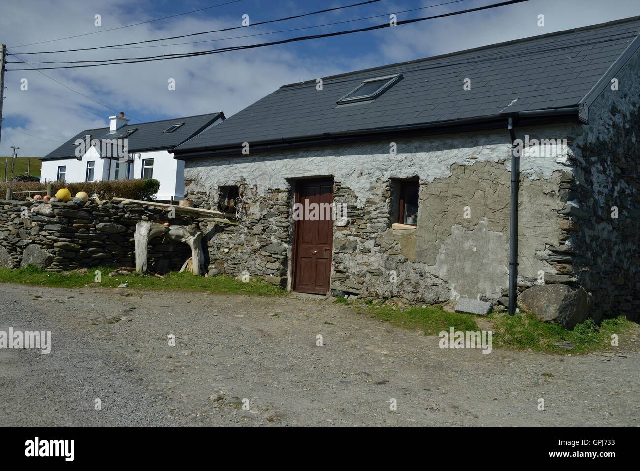 Stone Cottage Ruins on the island of Inishbofin, Left to the harsh ...