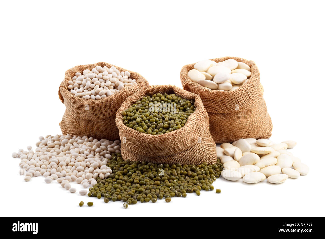 Beans variety, different types of beans in burlap sack isolated on ...