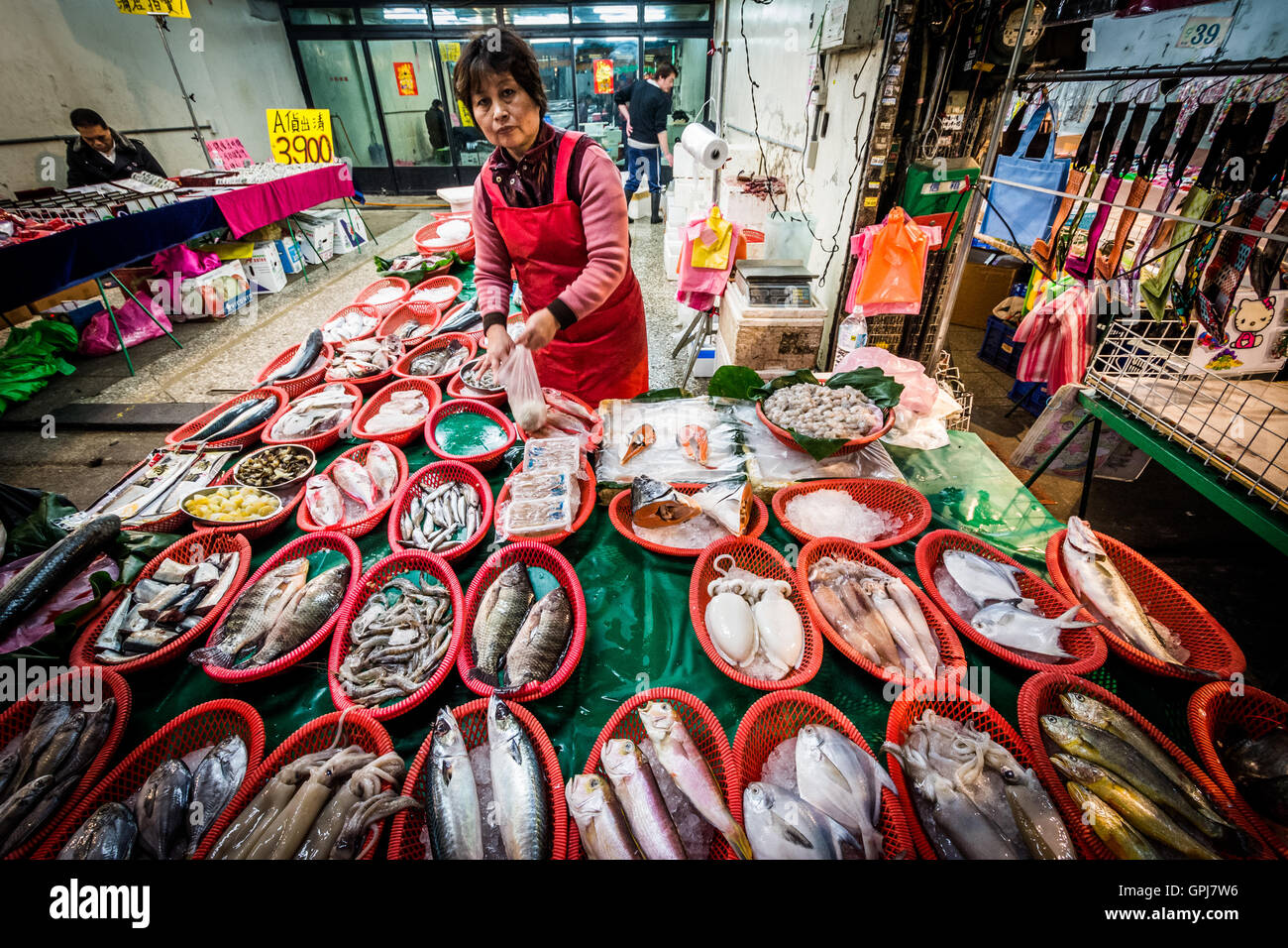 Fish vendor at a street market in the Zhongzheng District, Taipei ...