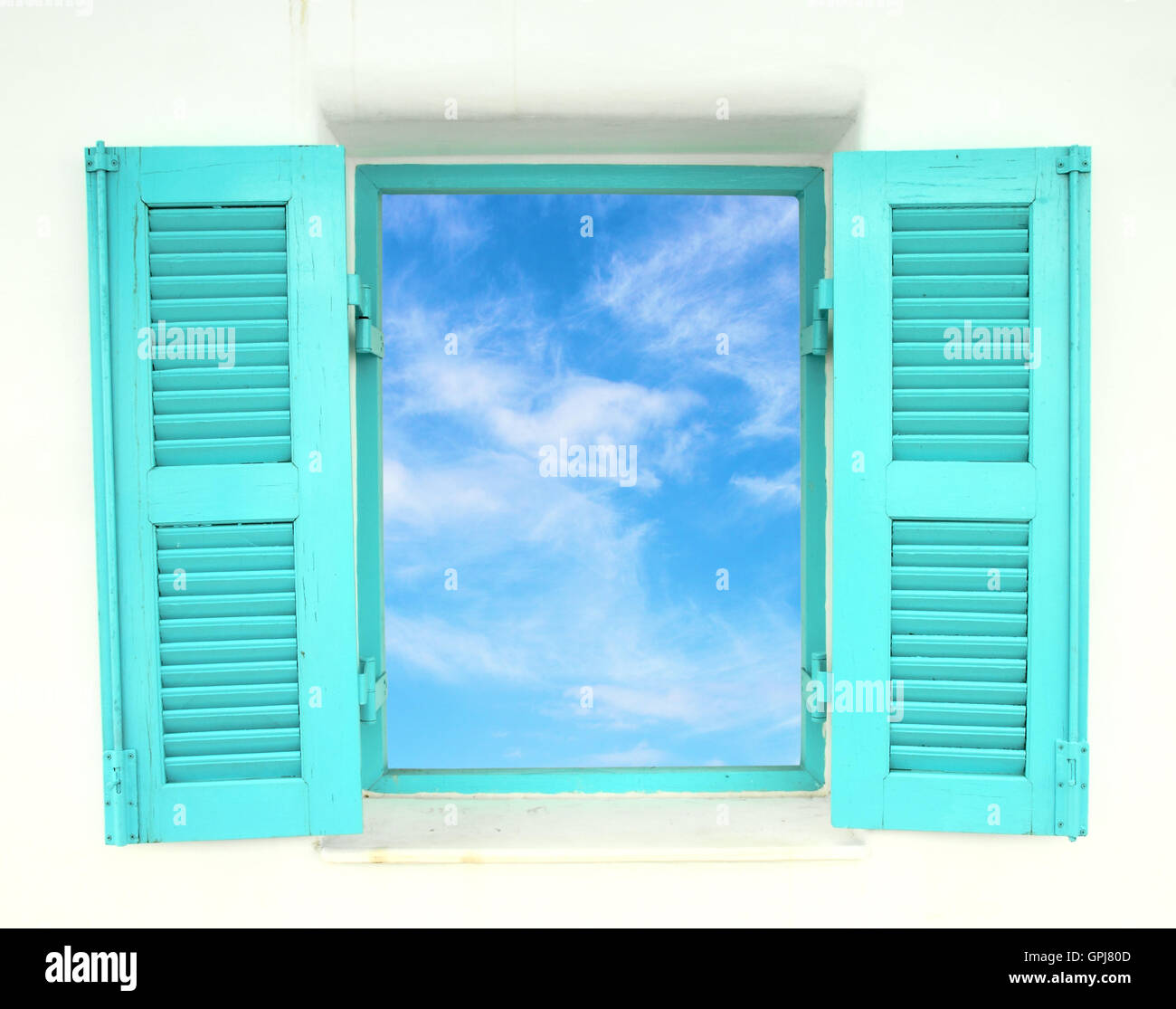 Greek Style windows with blue sky Stock Photo - Alamy