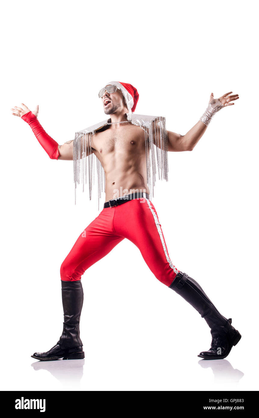 Dancing santa isolated on the white Stock Photo - Alamy