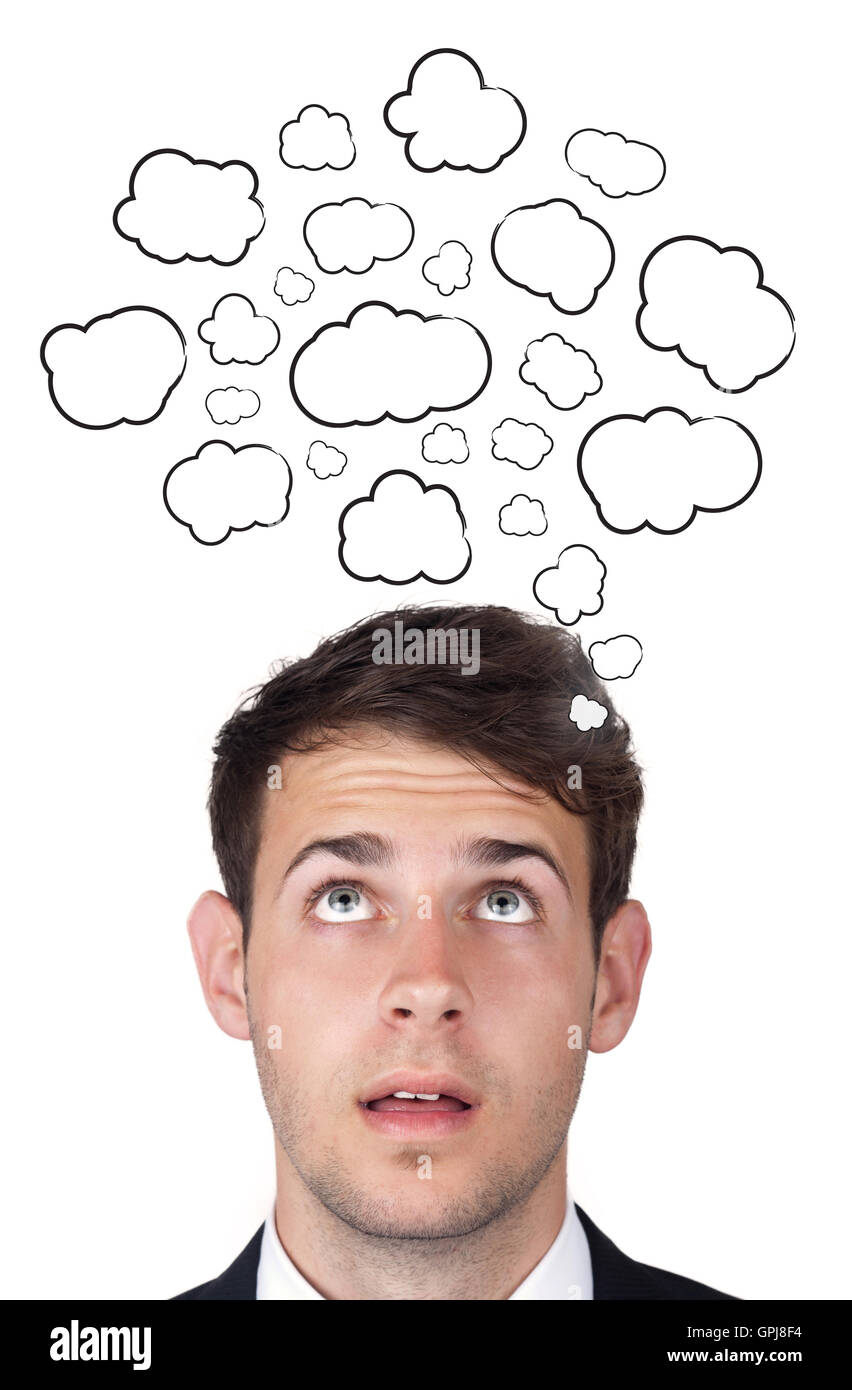 People group looking at information board thinking person hi-res stock ...