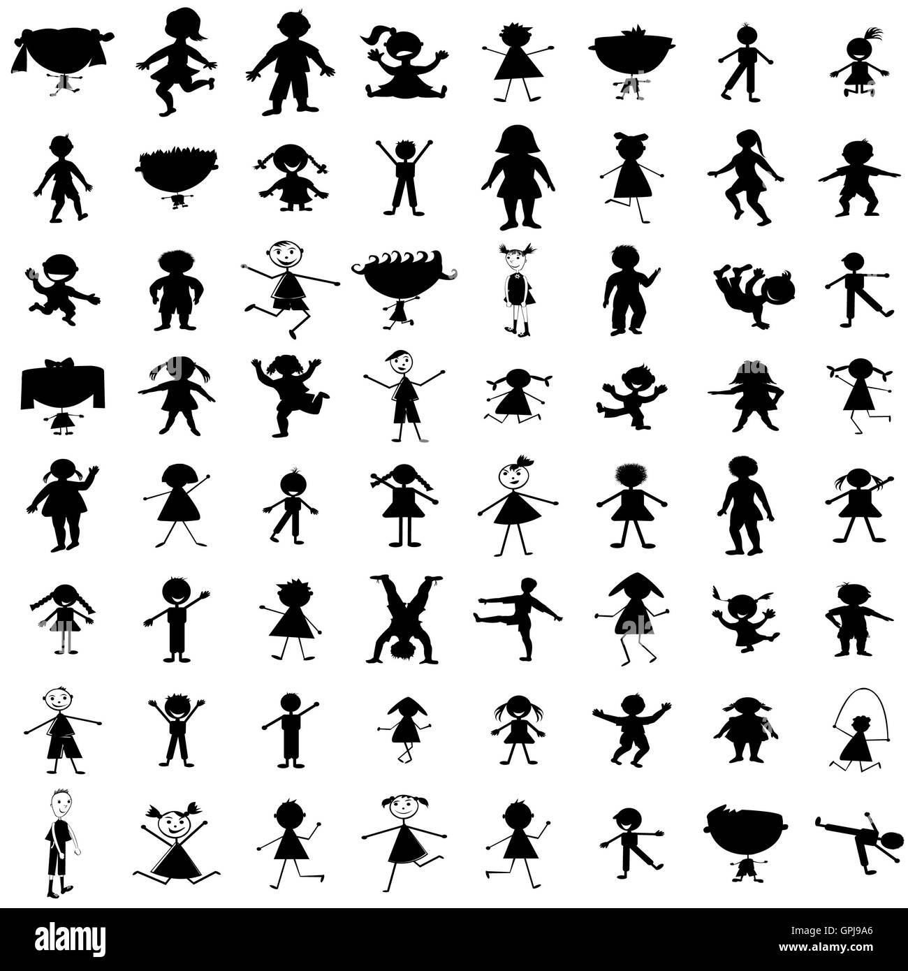 Set of hand drawn children silhouettes Stock Photo - Alamy