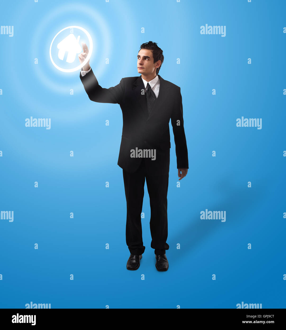 business man pressing button Stock Photo - Alamy