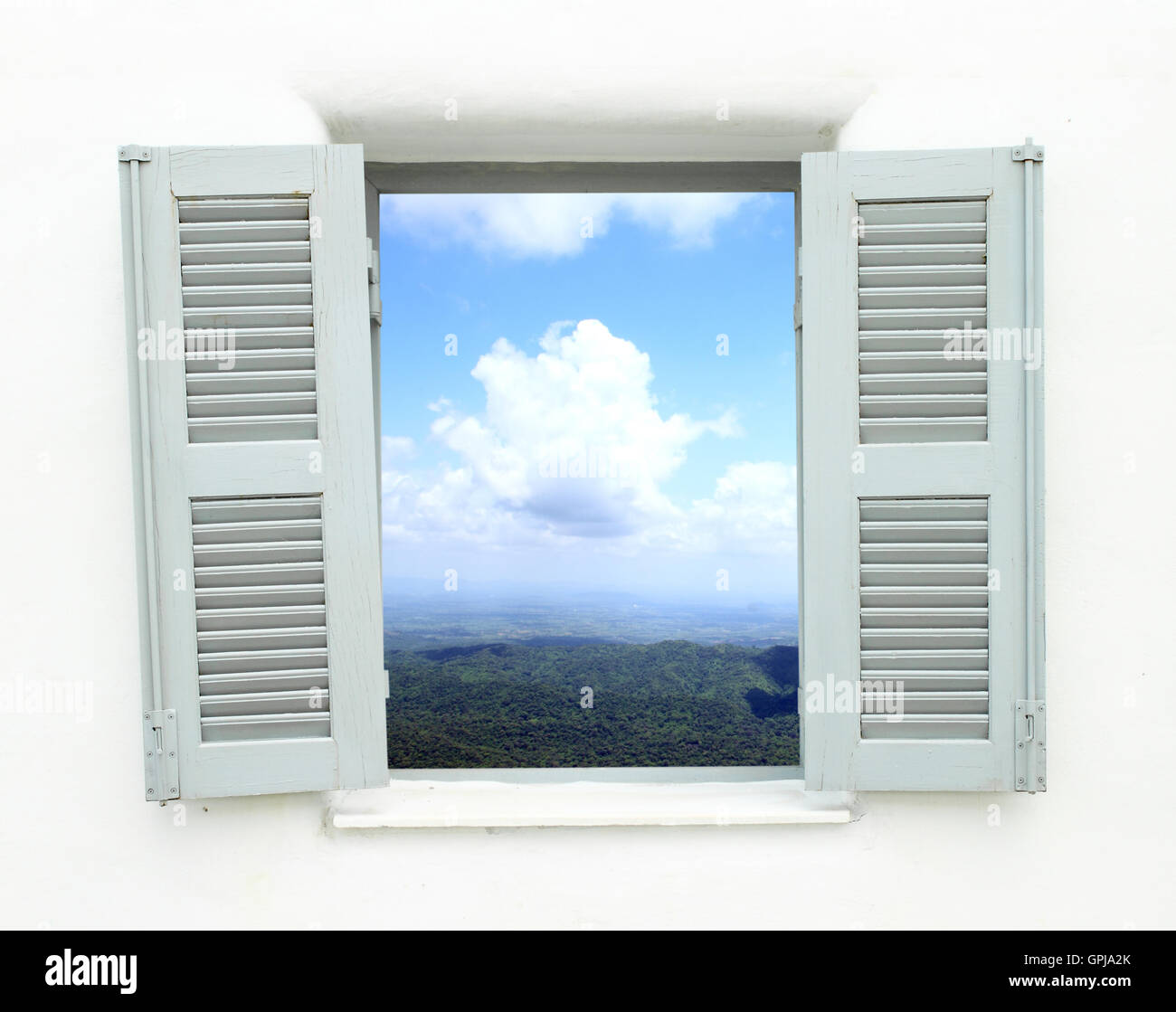 window with mountain and sky view Stock Photo - Alamy