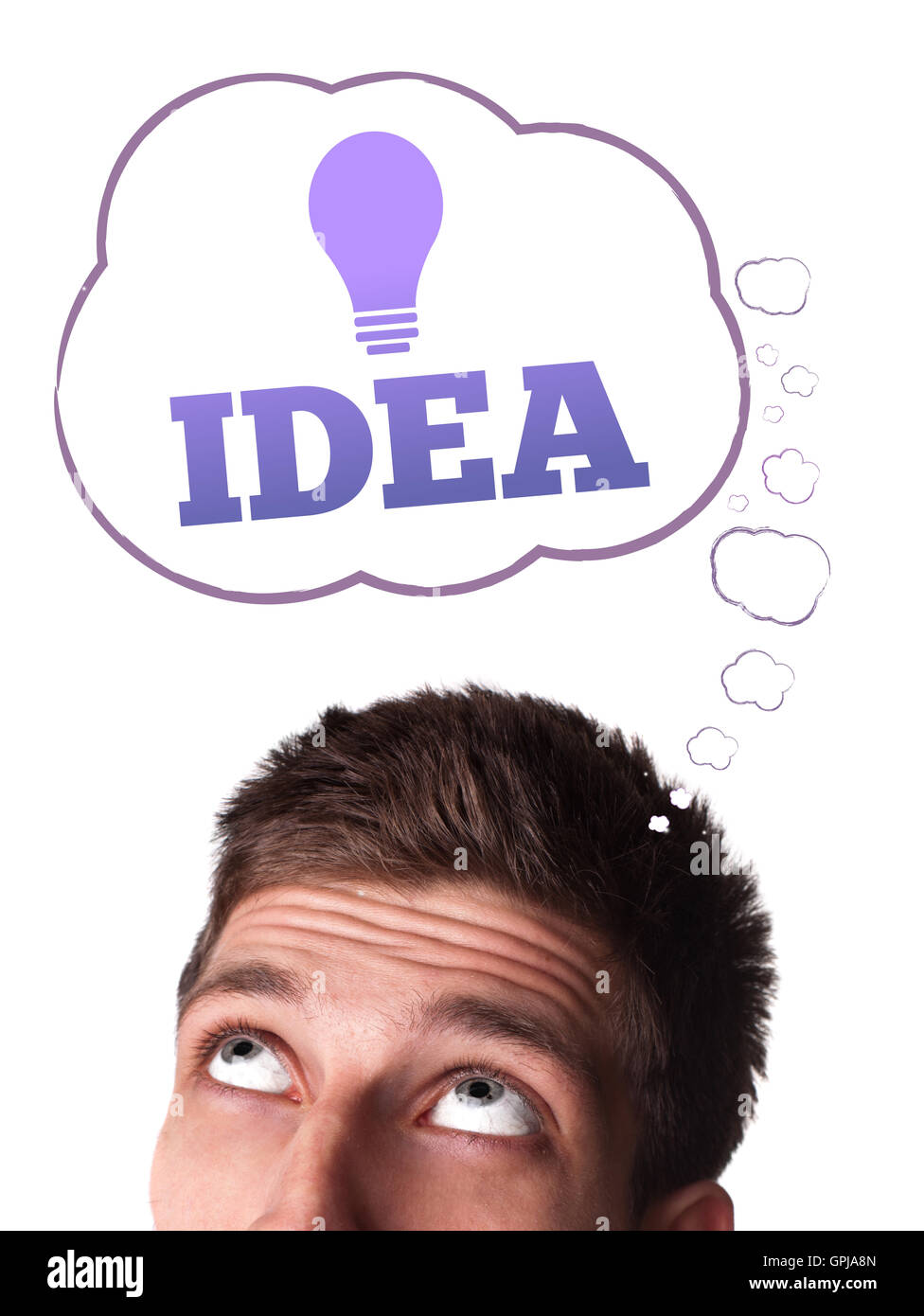 Young person looking at idea type of sign Stock Photo - Alamy