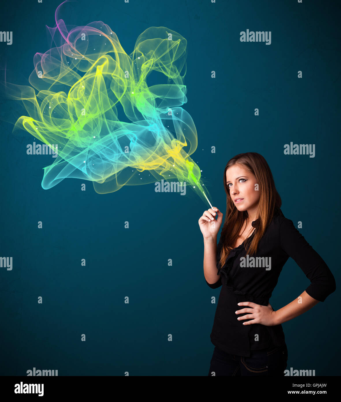 Girl Blowing Colorful Smoke