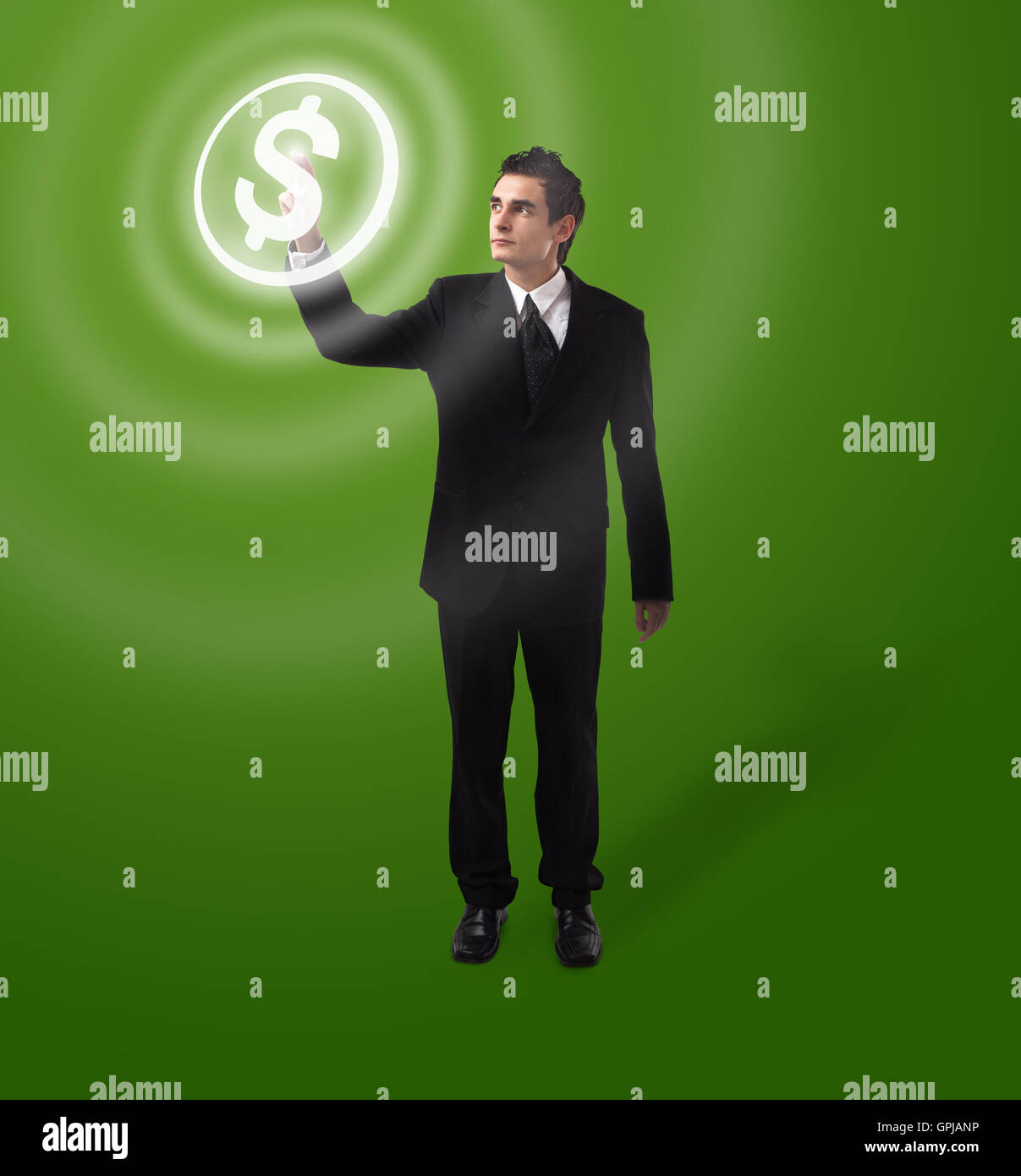 business man pressing button Stock Photo - Alamy