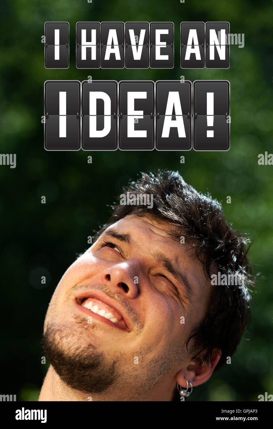 Young person looking at idea type of sign Stock Photo - Alamy