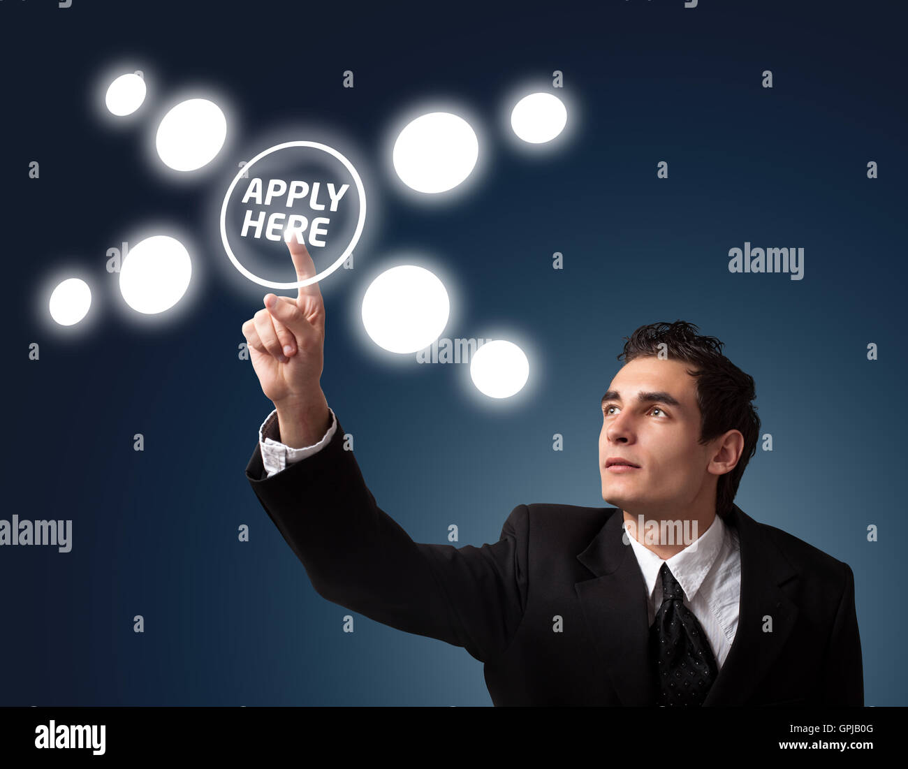 man pressing a touchscreen button Stock Photo - Alamy