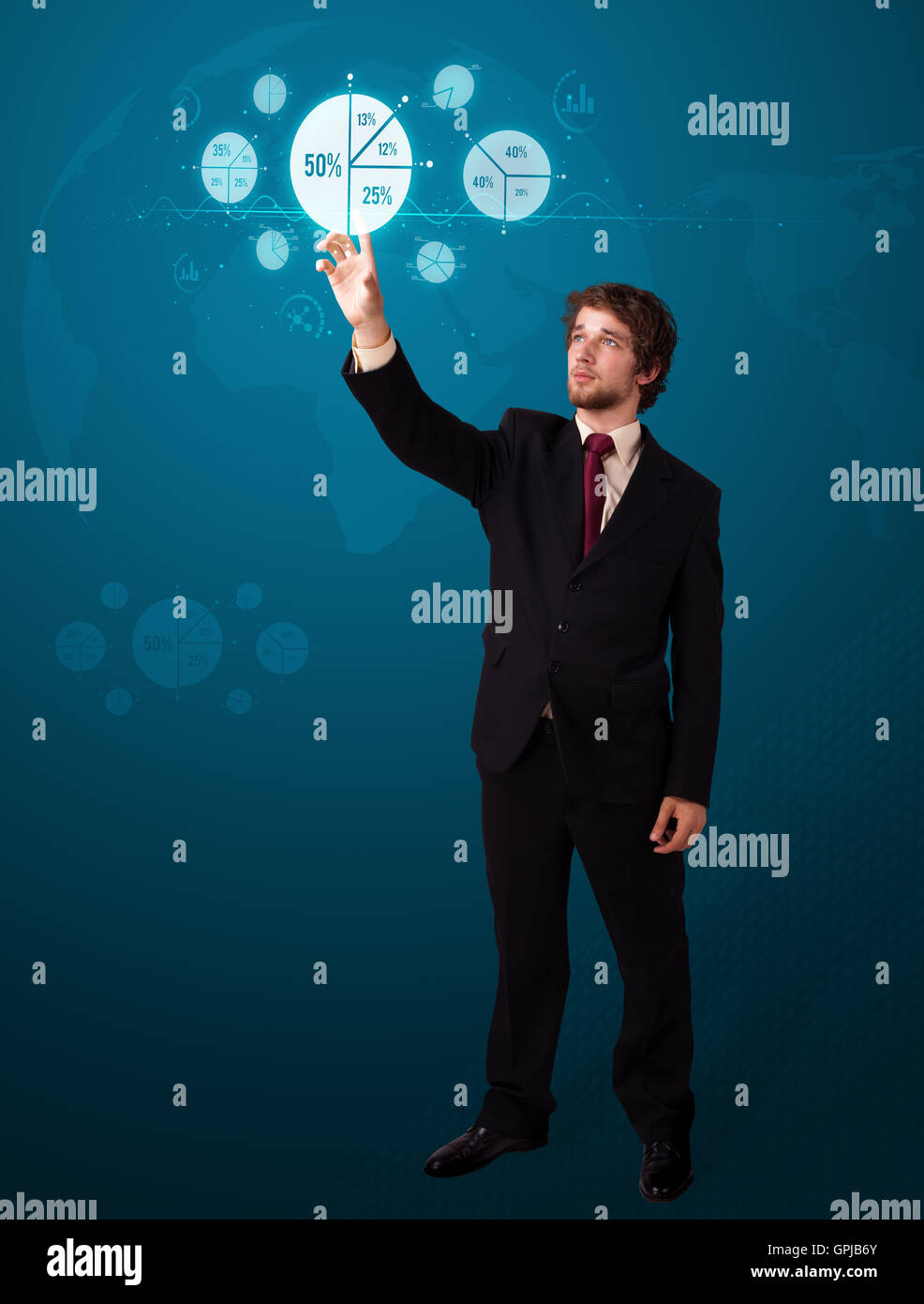 Businessman pressing modern business type of buttons Stock Photo - Alamy