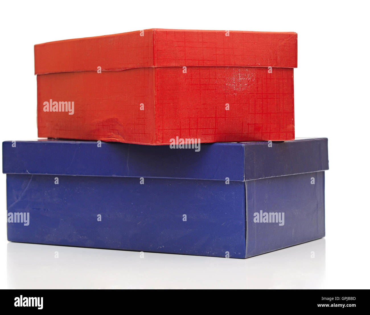 old blue and red gift boxes on white Stock Photo - Alamy