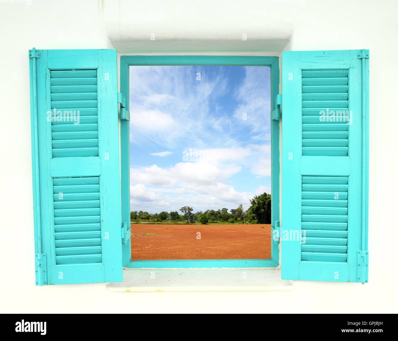 Greek Style windows window with nature country Stock Photo - Alamy
