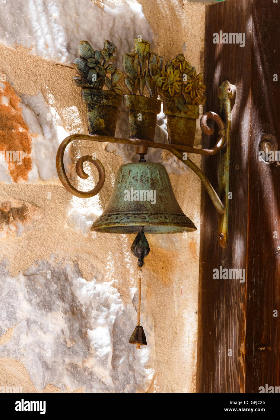 Antique door bell close up with chain Stock Photo - Alamy