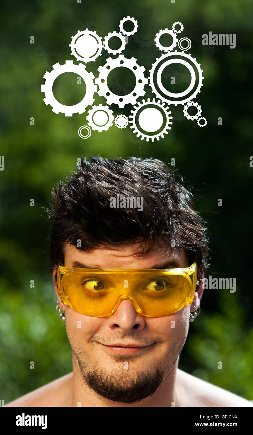 Young person looking at idea type of sign Stock Photo - Alamy