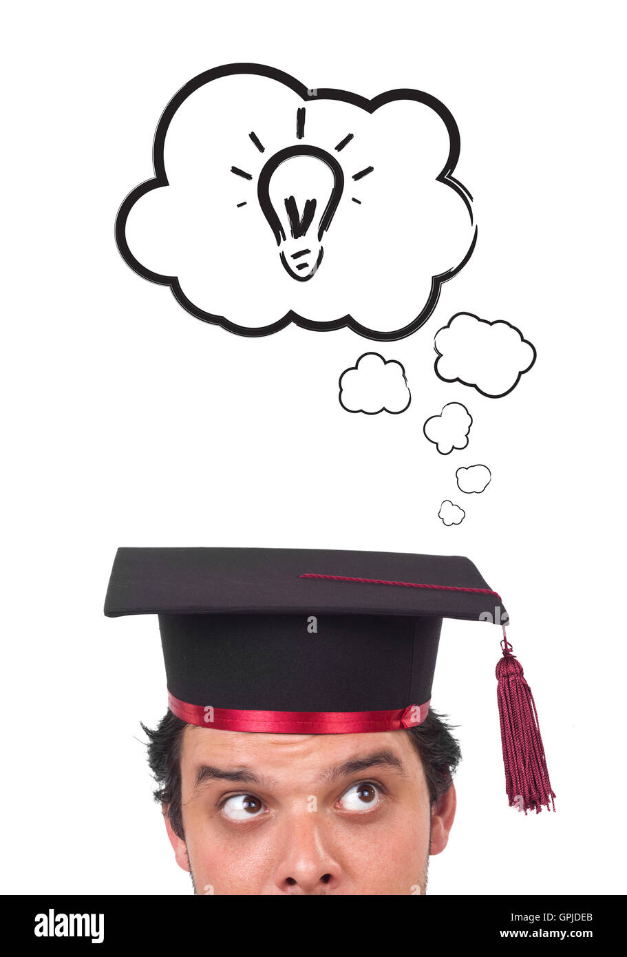 Young head thinking with clouds Stock Photo - Alamy