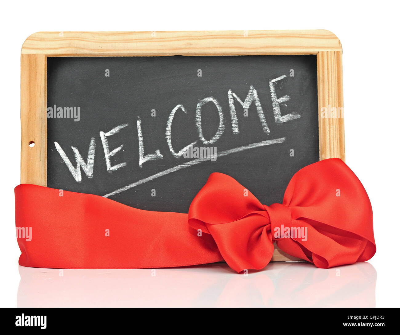 word "welcome" - white chalk handwriting on small school wooden Stock ...