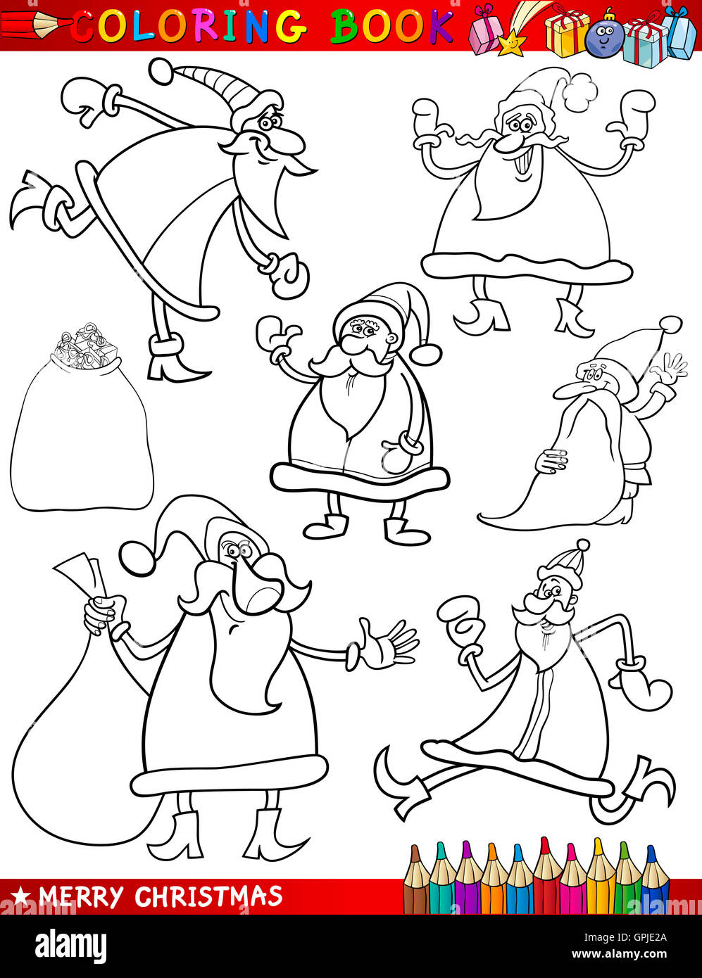 cartoon christmas themes for coloring book Stock Photo - Alamy