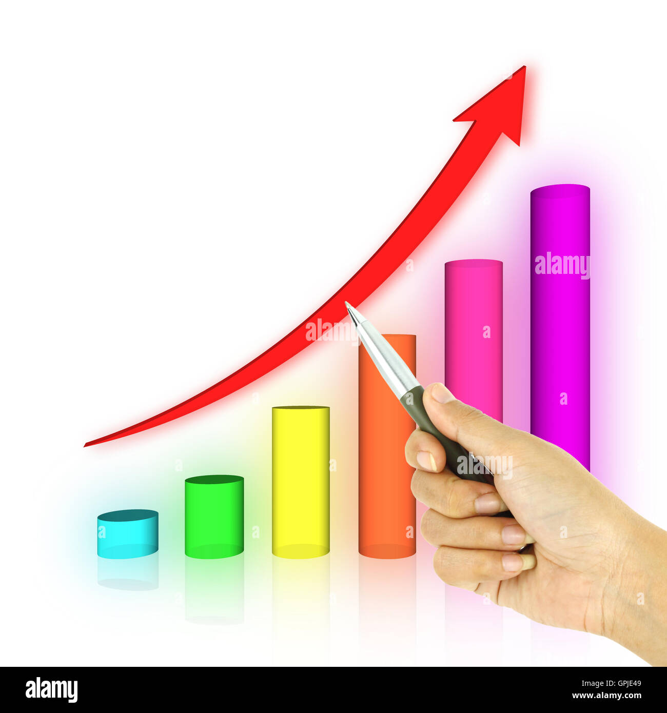pen pointing 3d arrow and bar graph Stock Photo - Alamy