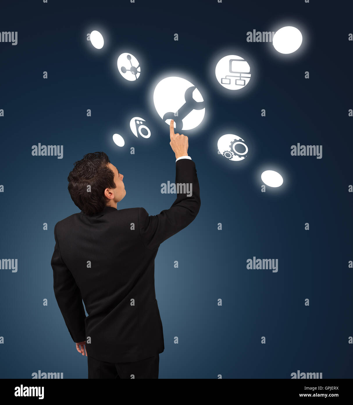 Smart man pressing virtual buttons hi-res stock photography and images ...