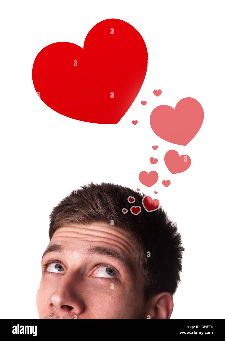 Young head looking at love type of icons Stock Photo - Alamy