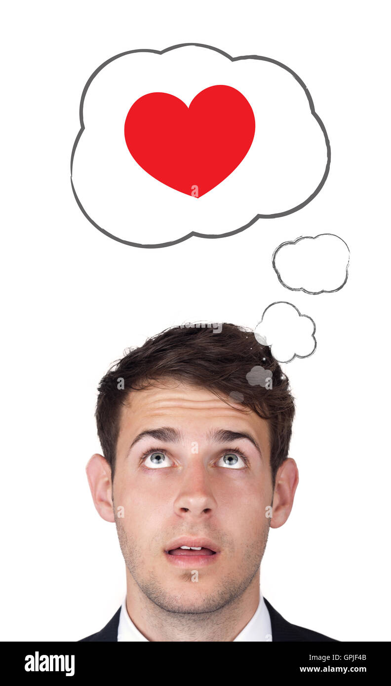 Young head looking at love type of icons Stock Photo - Alamy