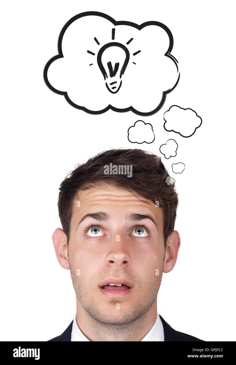 Young head thinking with clouds Stock Photo - Alamy