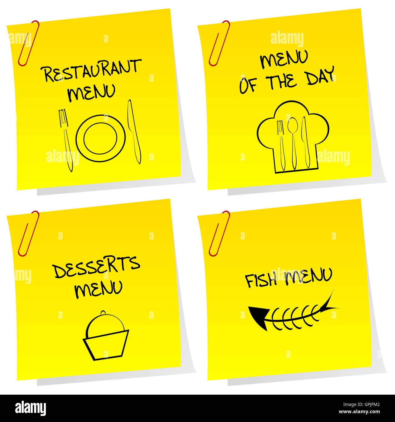 Sheets of paper with restaurant messages Stock Photo - Alamy