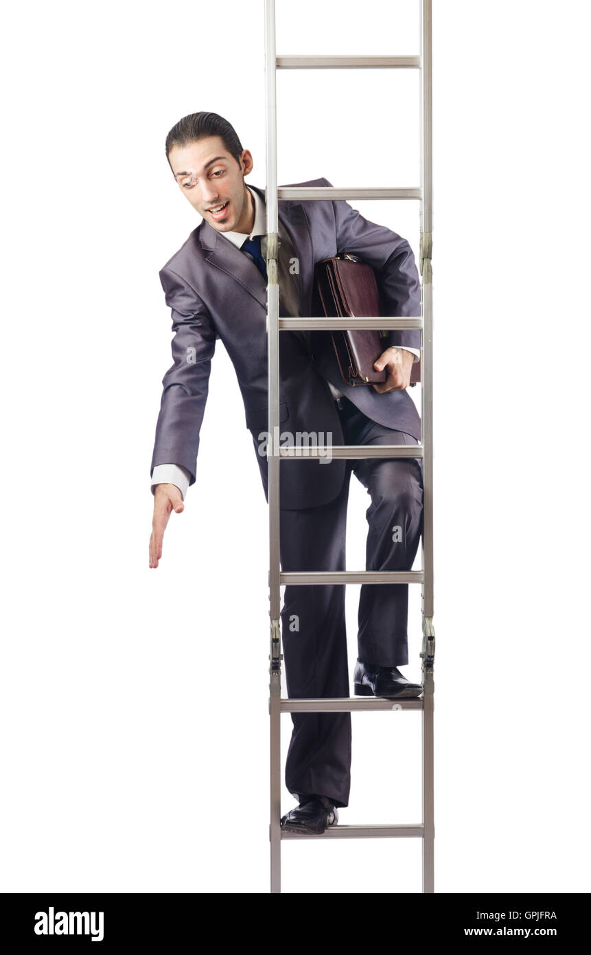 Businessman climbing the ladder isolated on white Stock Photo - Alamy