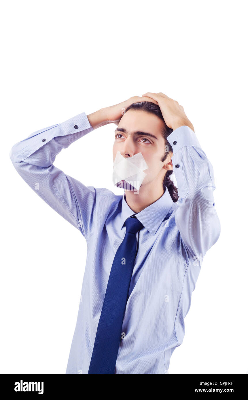 Man with closed lips in censorship concept Stock Photo - Alamy