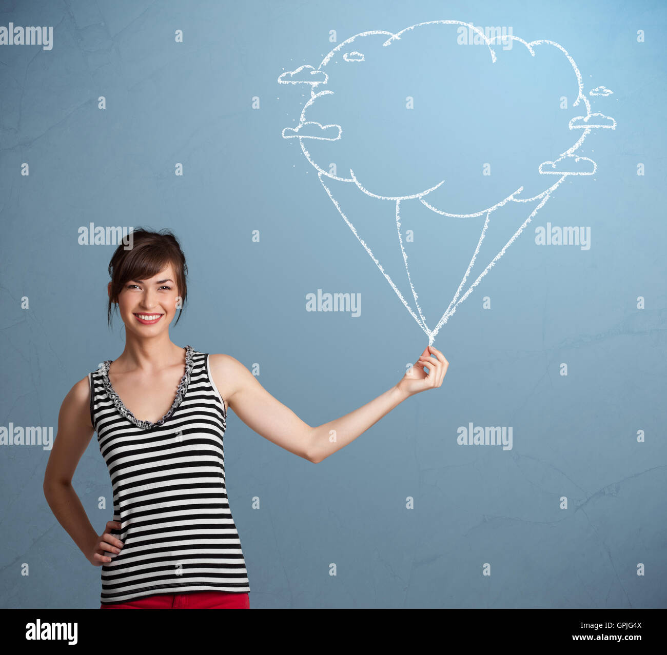 Pretty woman holding balloon drawing hi-res stock photography and ...