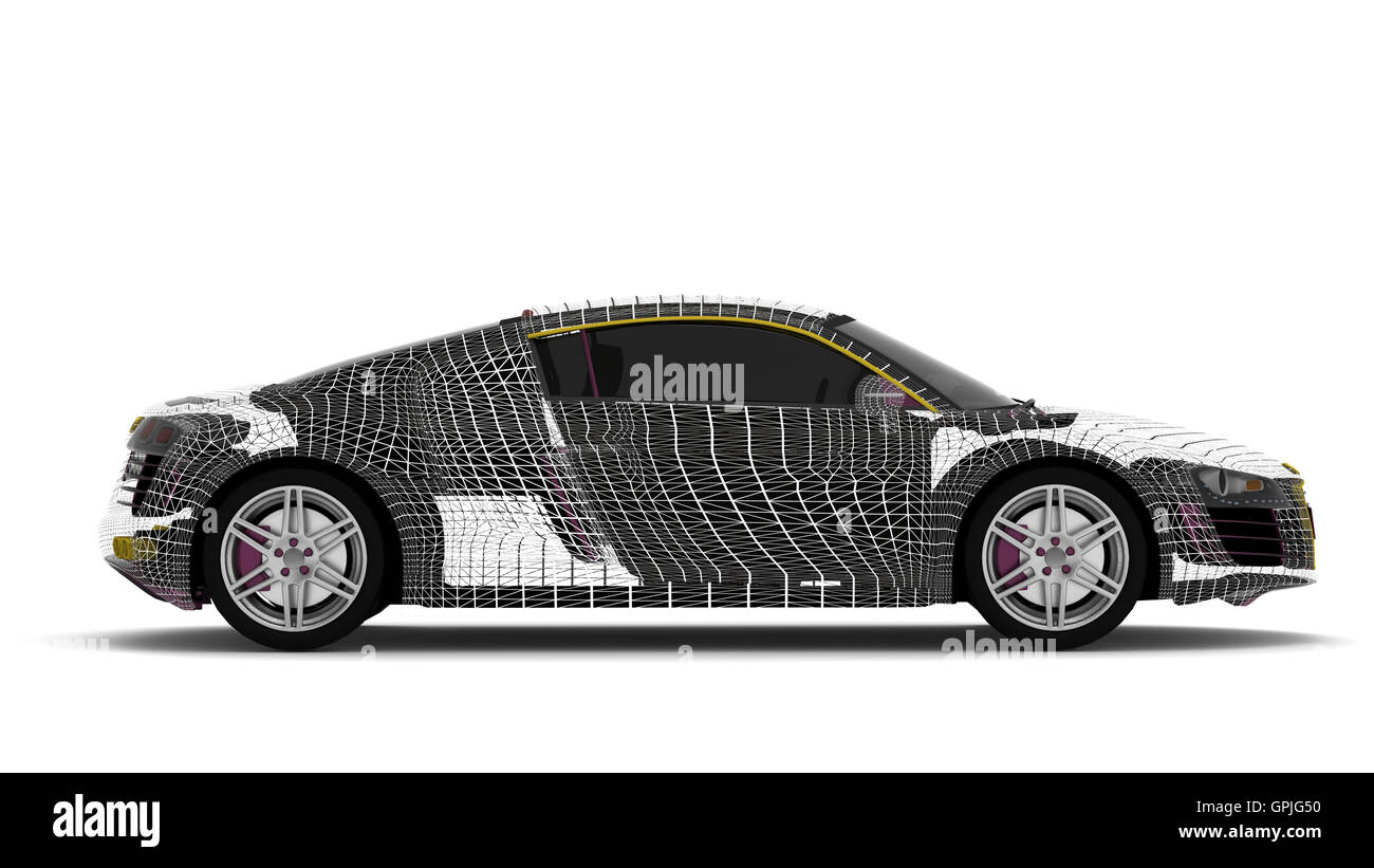 3d car wire model on a white background Stock Photo - Alamy