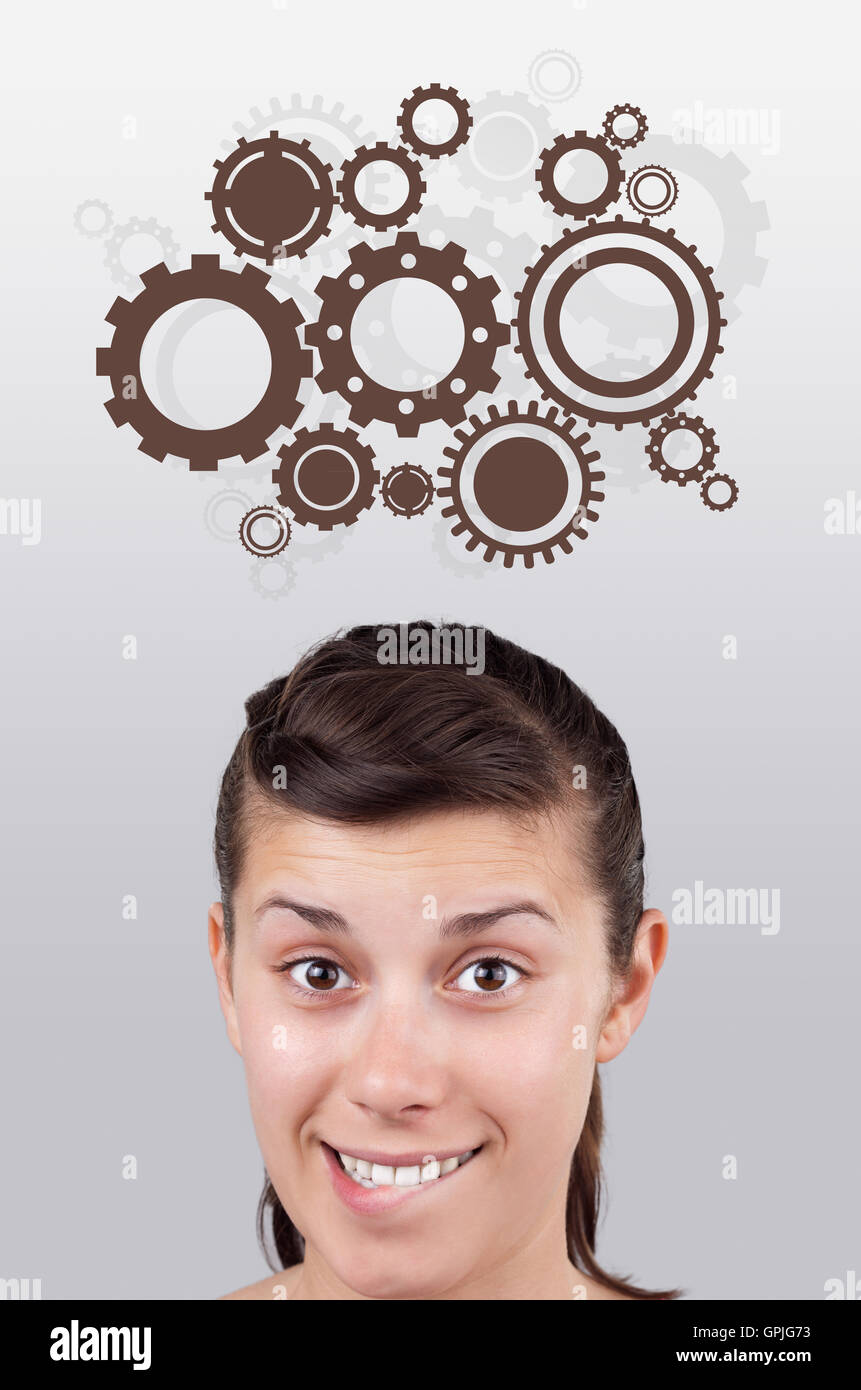 Young girl looking at idea type of sign Stock Photo - Alamy