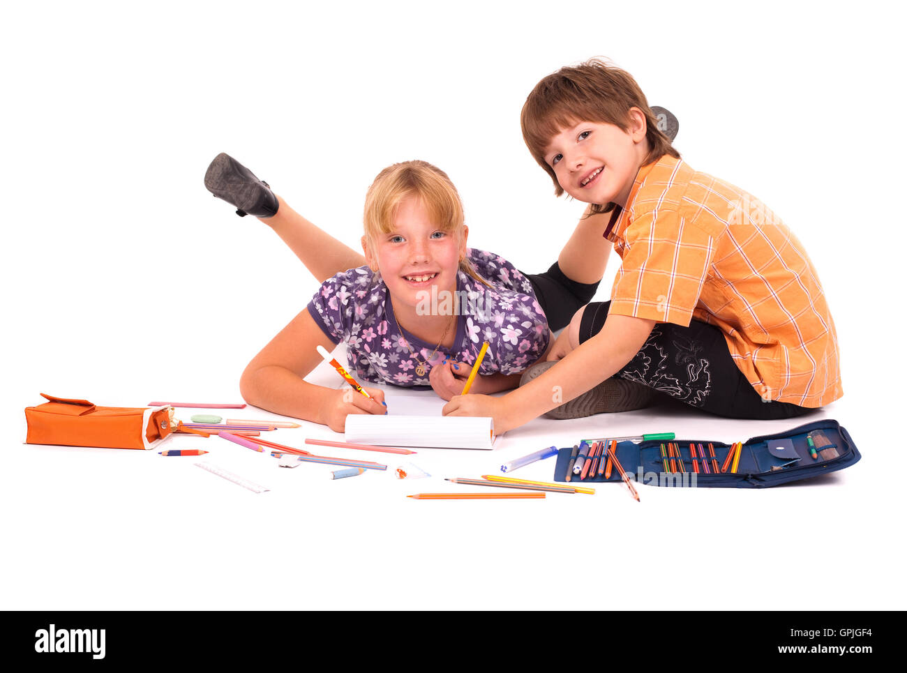 kids posing for back to school theme Stock Photo - Alamy