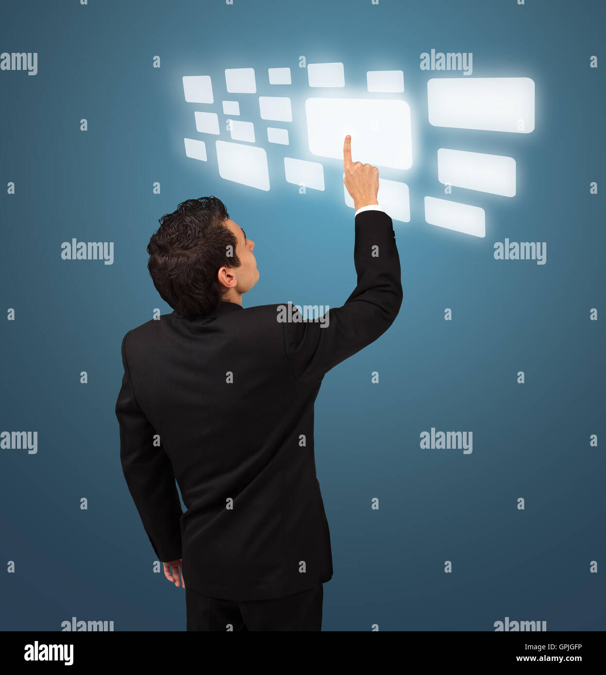 Business man pressing a button Stock Photo - Alamy