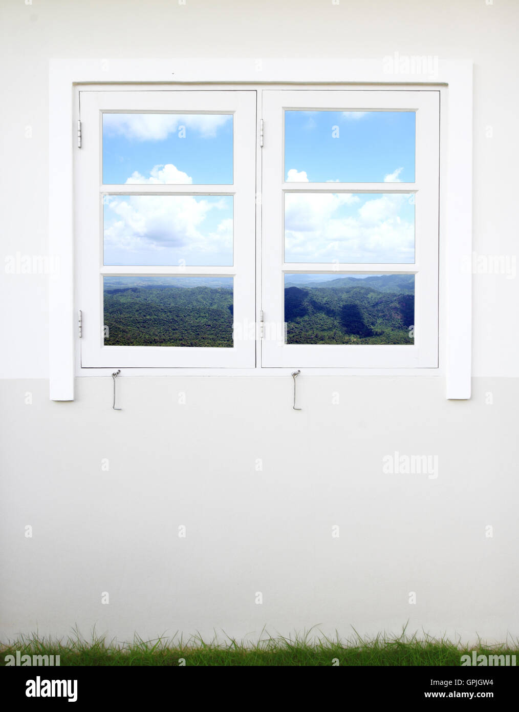 window with mountain and sky view Stock Photo - Alamy