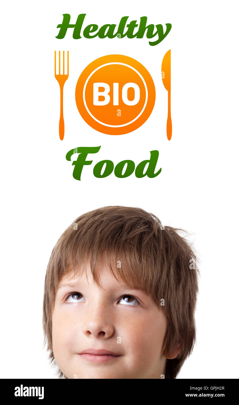 Young head looking at healthy food sign Stock Photo - Alamy