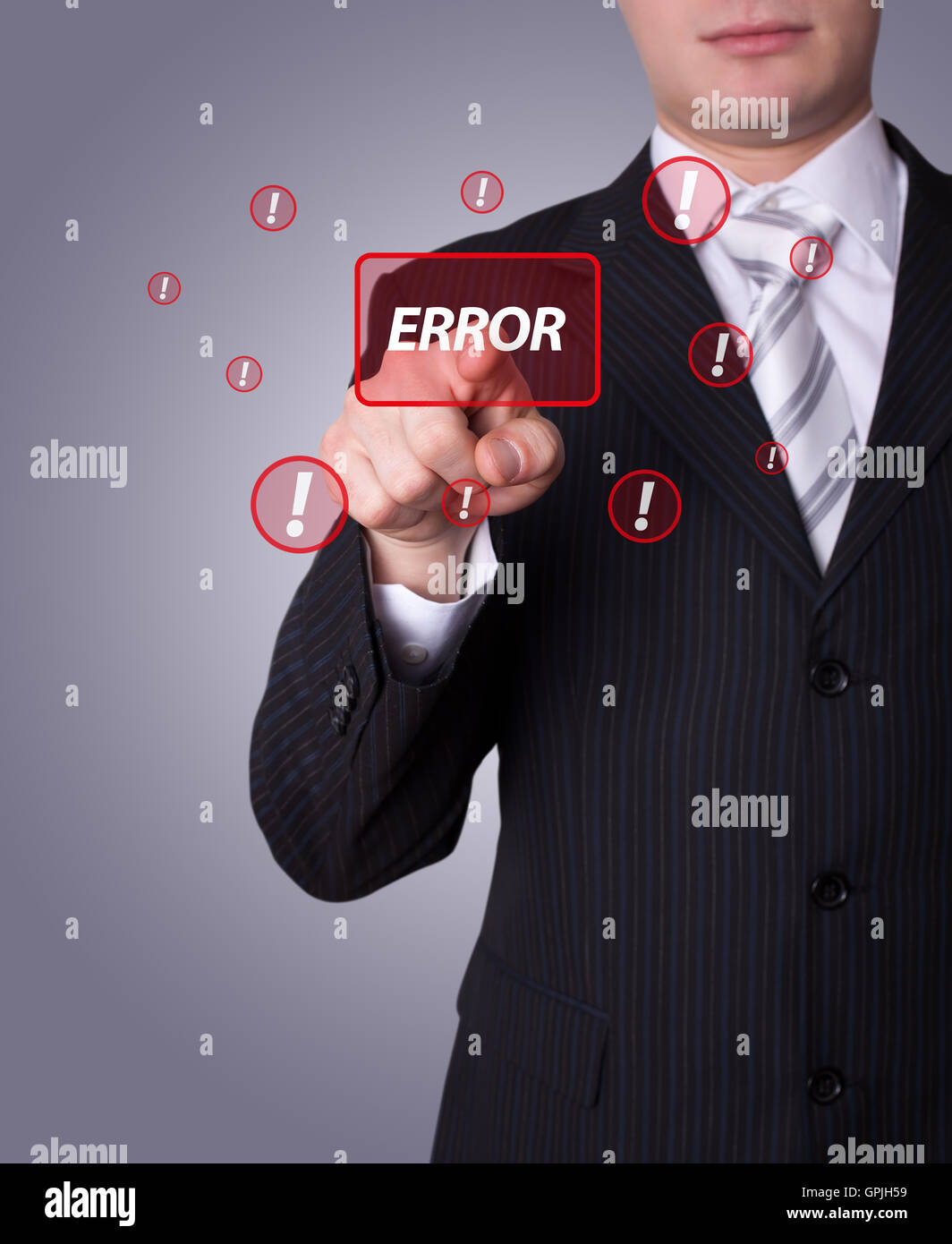 Man pressing ERROR button Stock Photo - Alamy