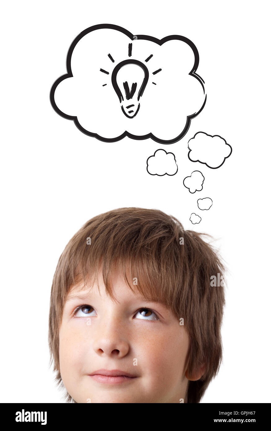 Young head thinking with clouds Stock Photo - Alamy