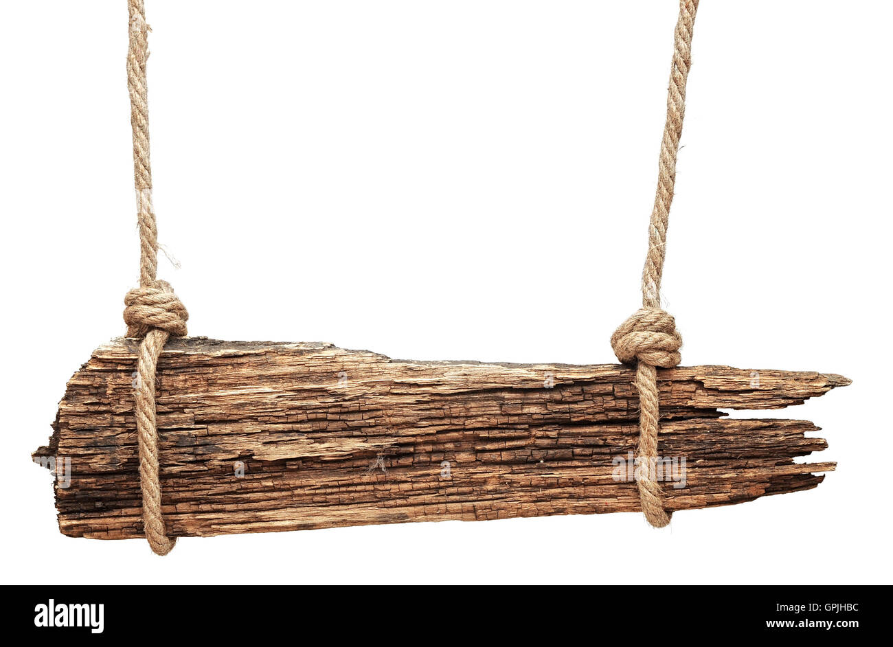 Old wooden board with rope Stock Photo - Alamy