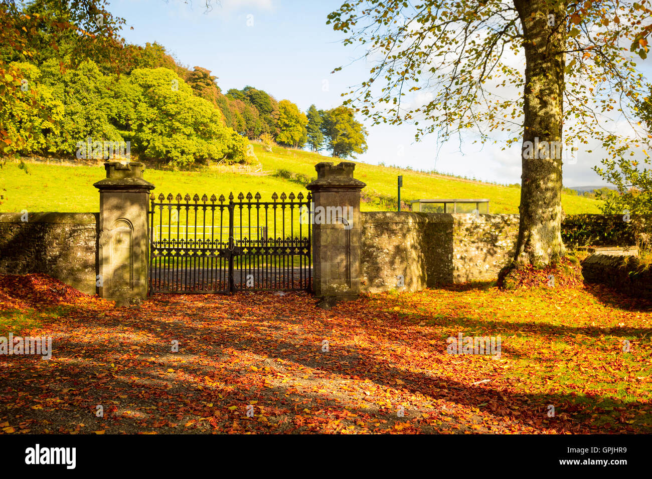 Old, beautiful iron gate at the old Scottish church in Autumn Stock ...