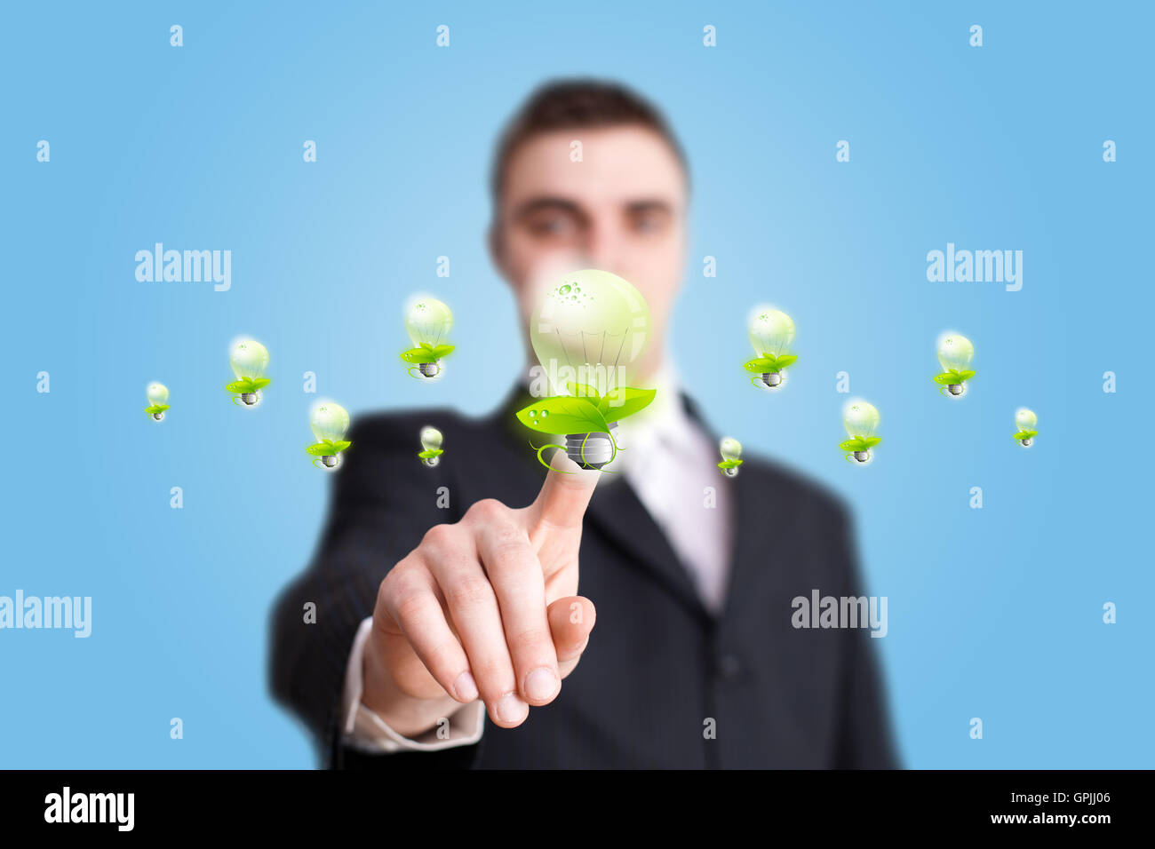hand pressing eco bulp button 2 Stock Photo - Alamy