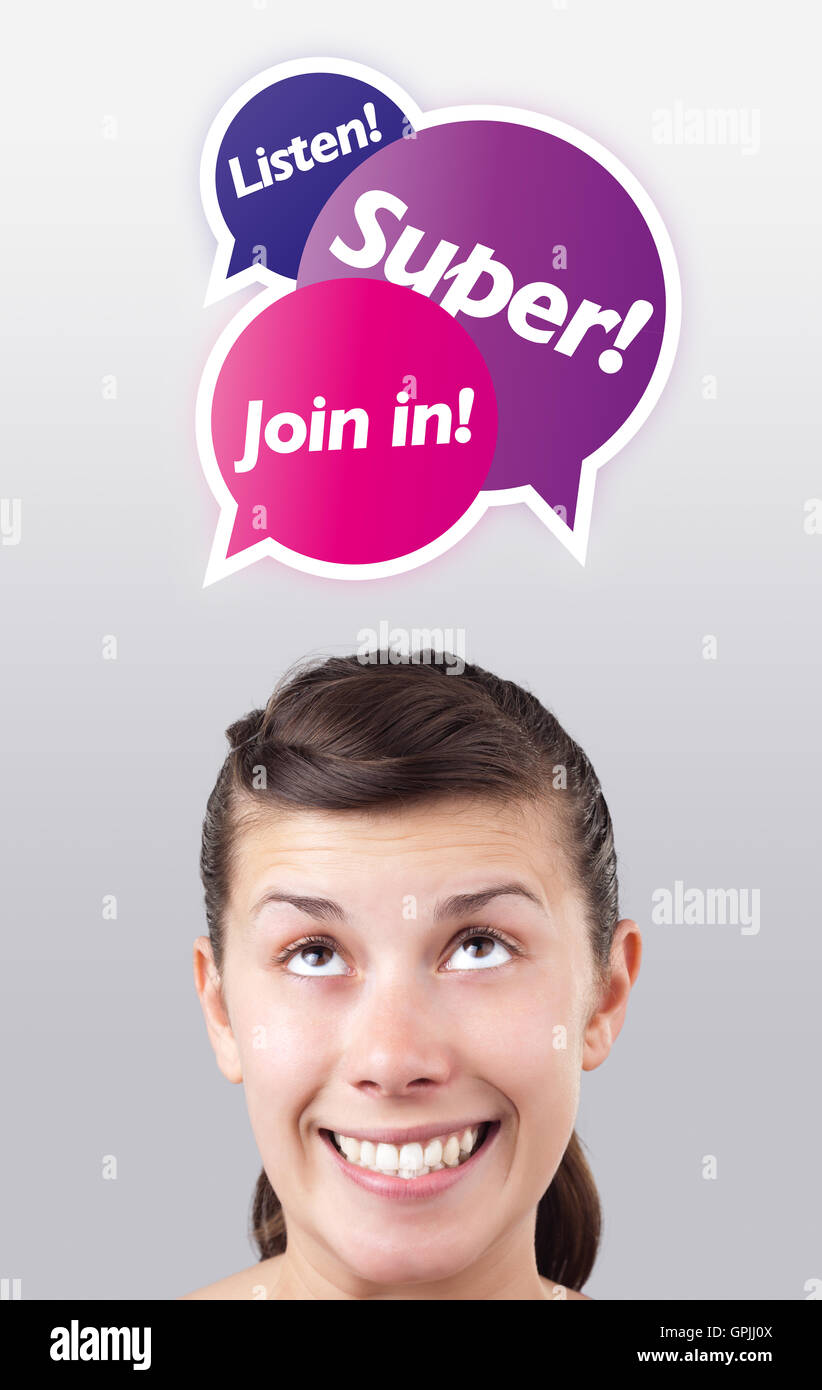 Young girl looking at internet type of icons Stock Photo - Alamy