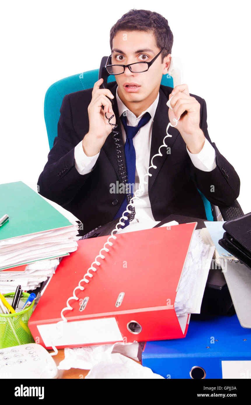 Busy stressed man in the office Stock Photo - Alamy