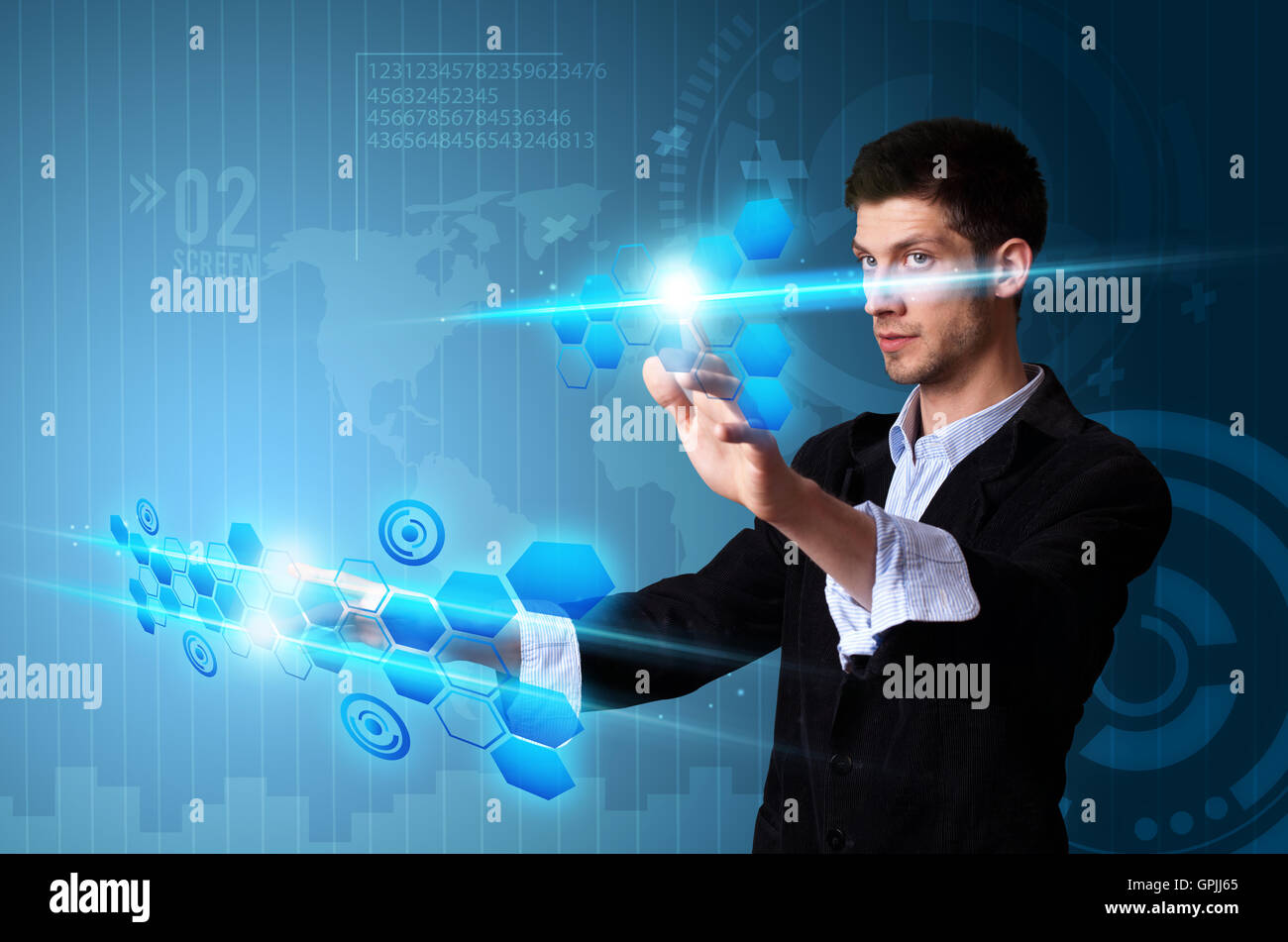 Smart man pressing virtual buttons hi-res stock photography and images ...